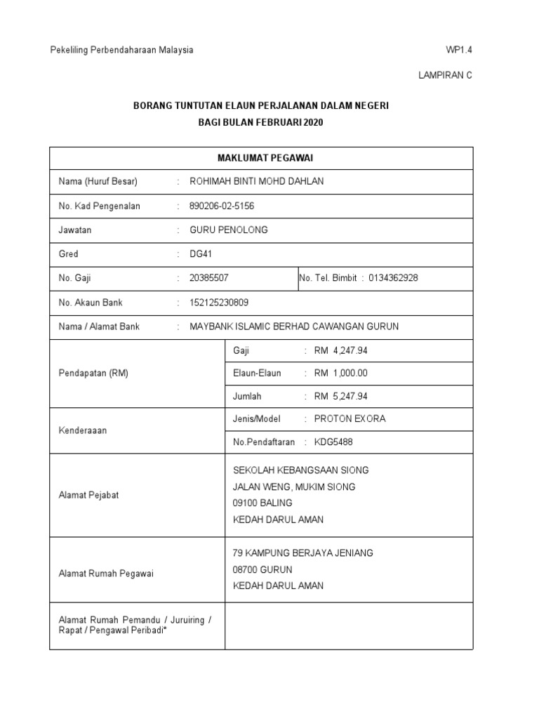 Panduan Isi Borang Tuntutan Perjalanan | PDF