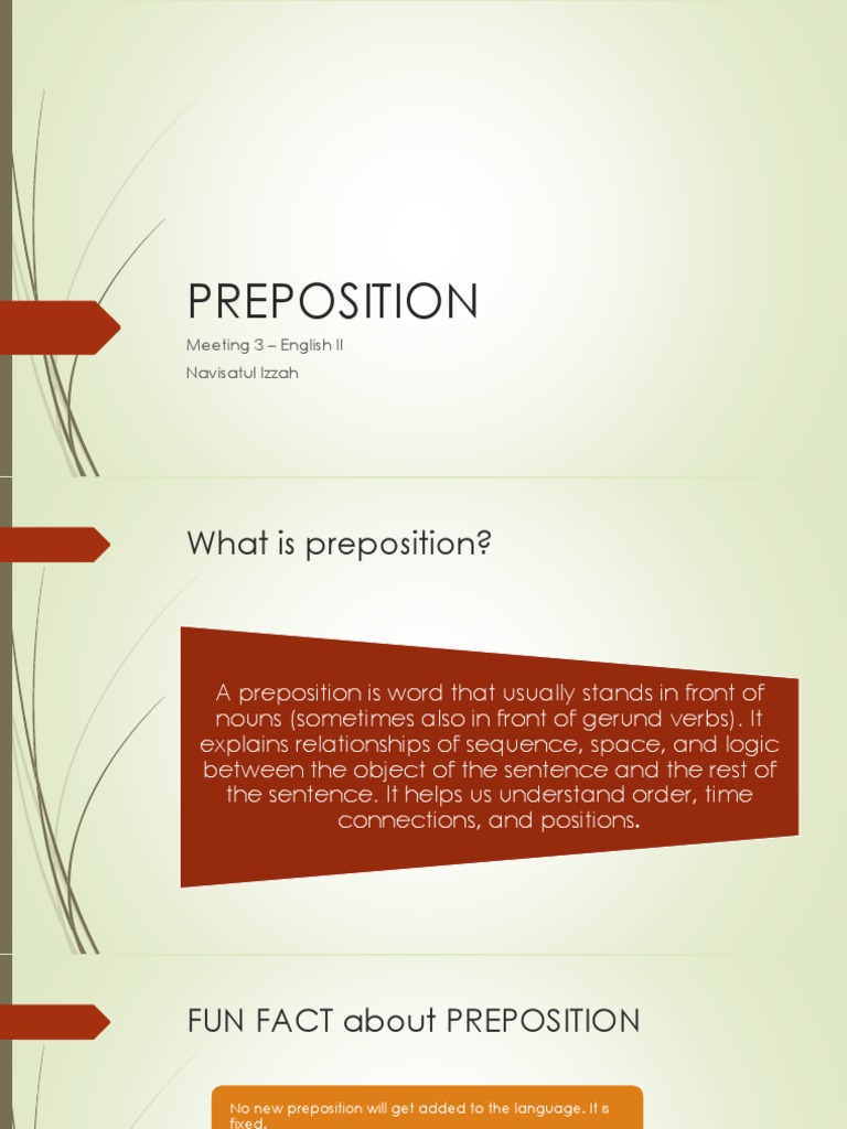 Preposition: Meeting 3 - English II Navisatul Izzah | PDF | Preposition And Postposition | Syntax