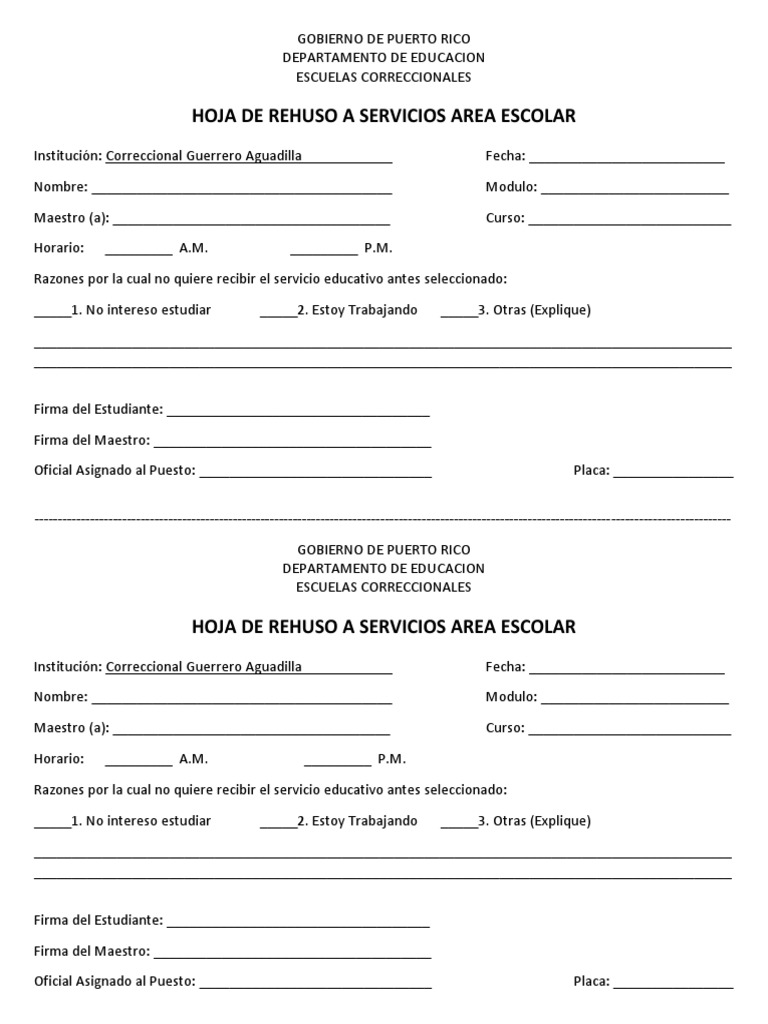 Hoja de Rehuso | PDF