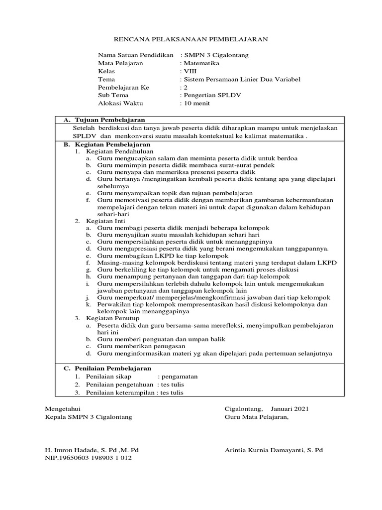 RPP Simulasi CGP 10 Menit | PDF