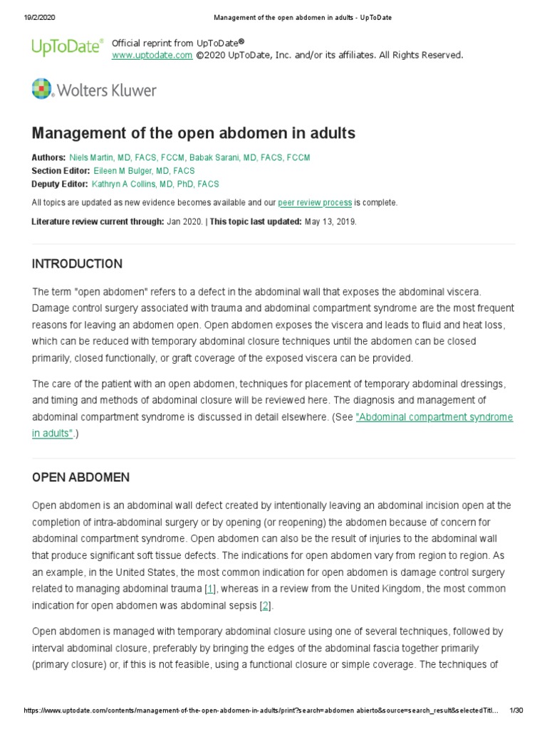 Management of The Open Abdomen in Adults - UpToDate | PDF | Abdomen ...