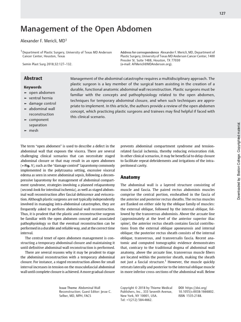 Management of The Open Abdomen 2018 | PDF | Abdomen | Surgery