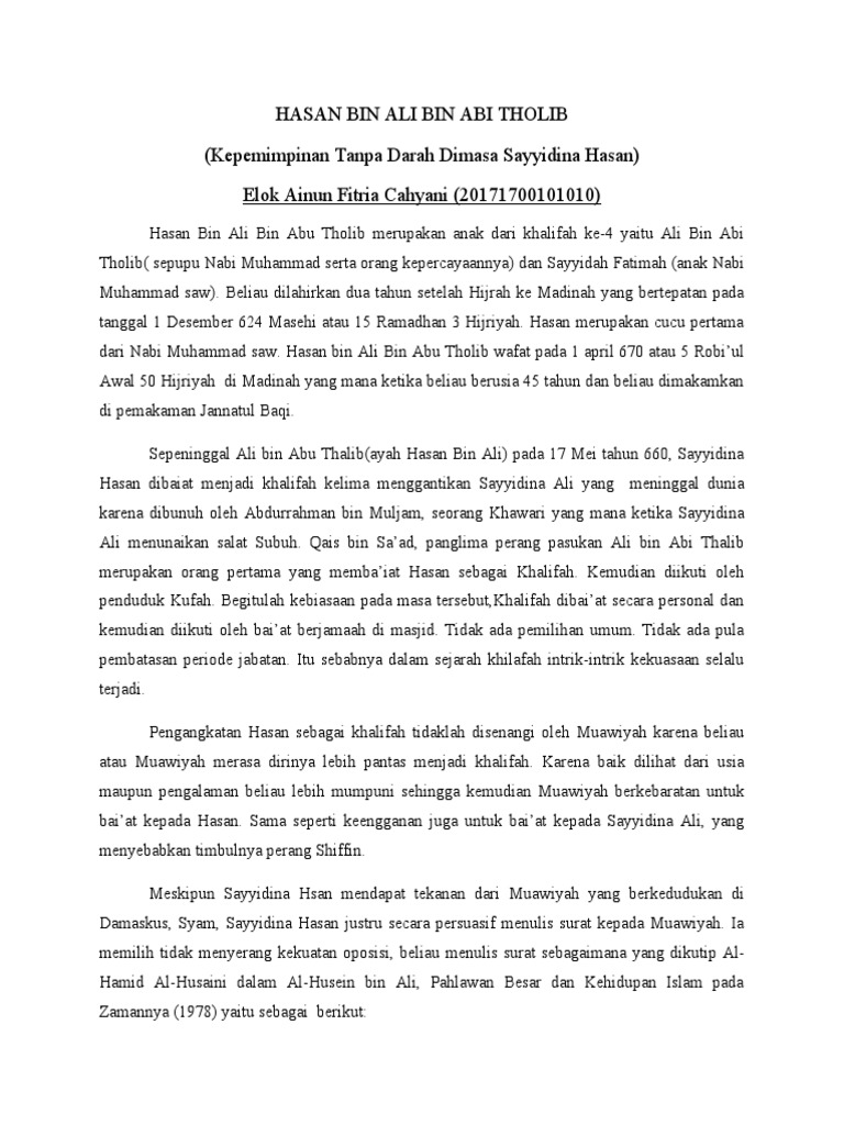 Hasan Bin Ali Bin Abu Tholib | PDF