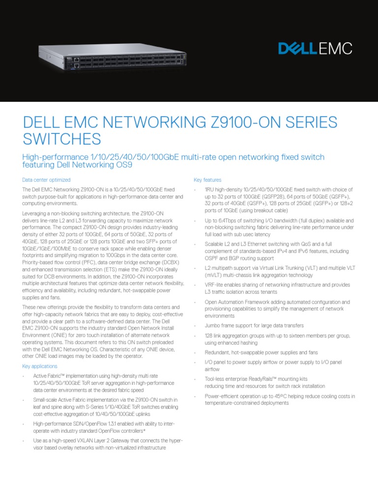 Dell Networking Z9100 Spec Sheet | PDF | I Pv6 | Computer Network
