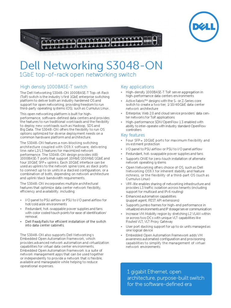 Dell S3048 ON Spec Sheet | PDF | I Pv6 | Computer Network
