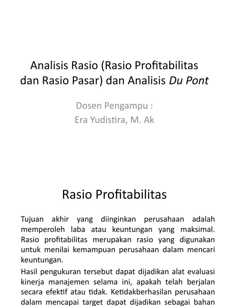 Analisis Rasio (Profitabilitas Dan Pasar) Dan Du Pont | PDF