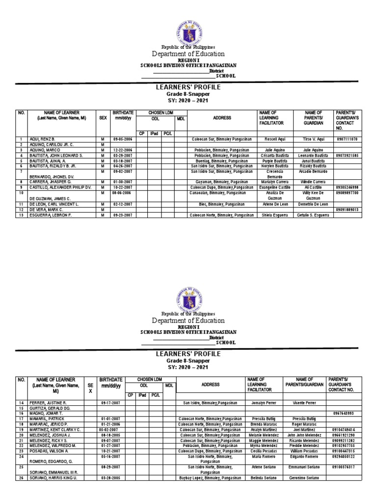Department of Education: Learners' Profile | PDF