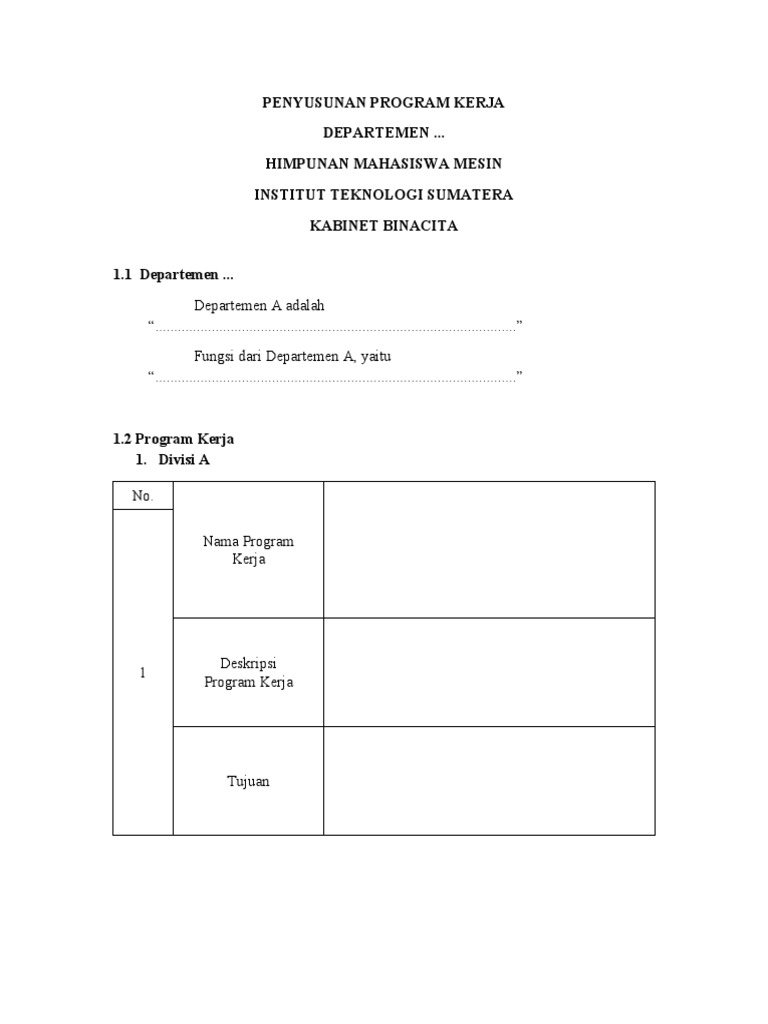 Format Program Kerja Departemen HMM Itera | PDF