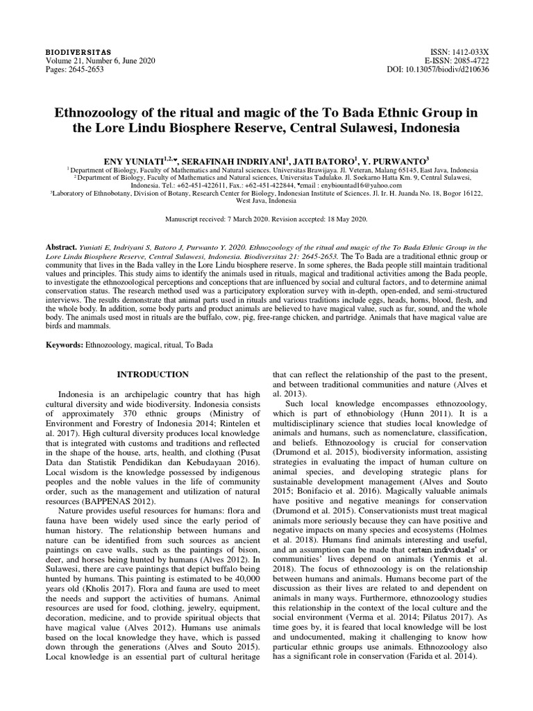 Ethnozoology of The Ritual and Magic of The To Bada Ethnic Group | PDF ...