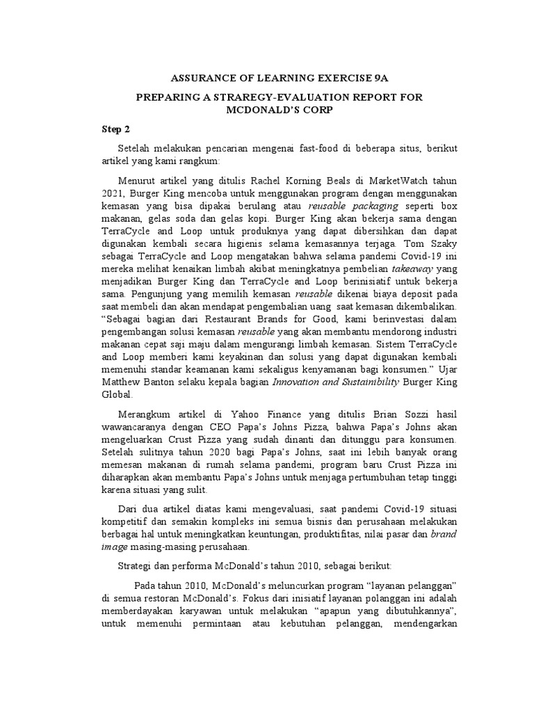 Assurance of Learning Exercise 9A Preparing A Straregy-Evaluation ...