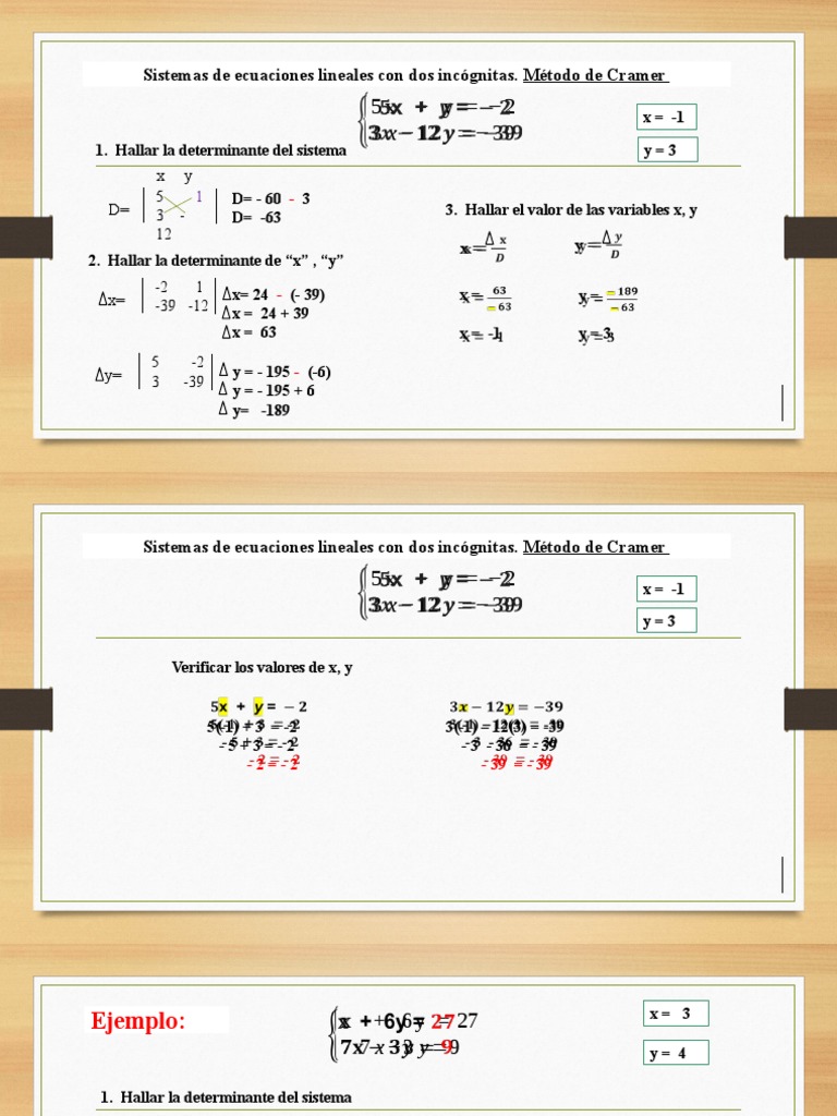 Método de Cramer en Ecuaciones Lineales | PDF | Sistema de ecuaciones ...
