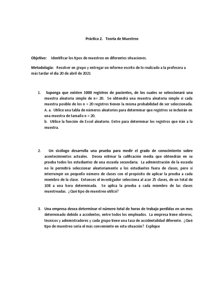 PR Ctica 2 Teor A de Muestreo2020 | PDF