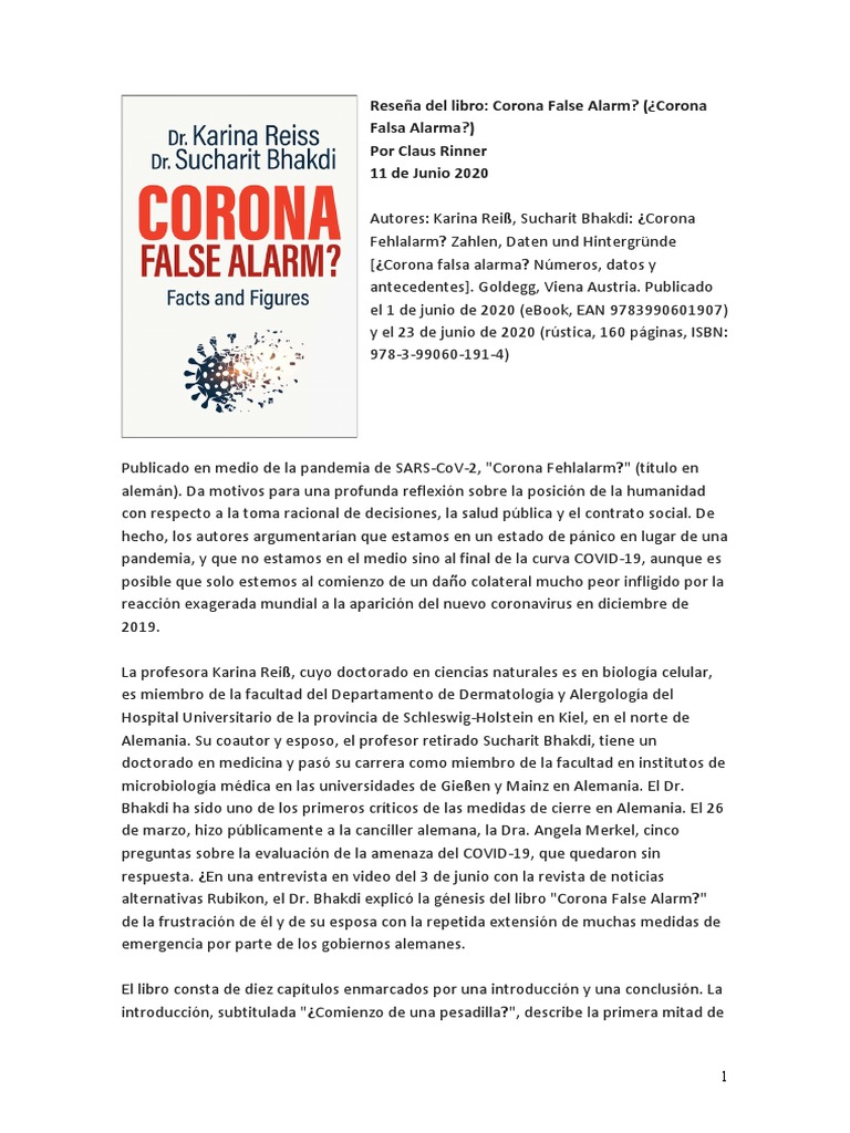 ¿Corona Falsa Alarma - Reseña Del Libro Por Claus Rinner | PDF ...