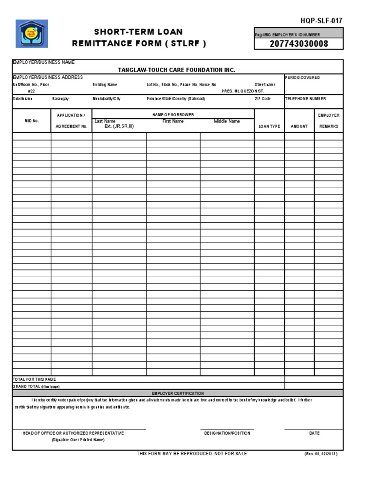 Pag-Ibig Loan Format - New Pagibig STLRF Format | PDF | Business