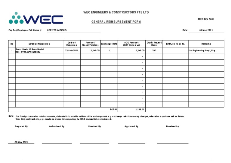 General Reimbursement Form (GRF) R2 - 2020 | PDF | Financial Markets ...