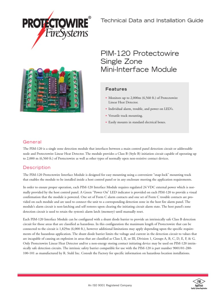 PIM-120 Protectowire Single Zone Mini-Interface Module: Technical Data ...