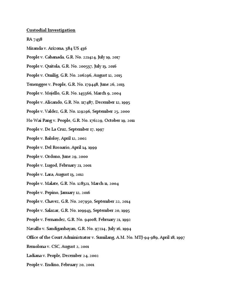 Case List Custodial Investigation | PDF