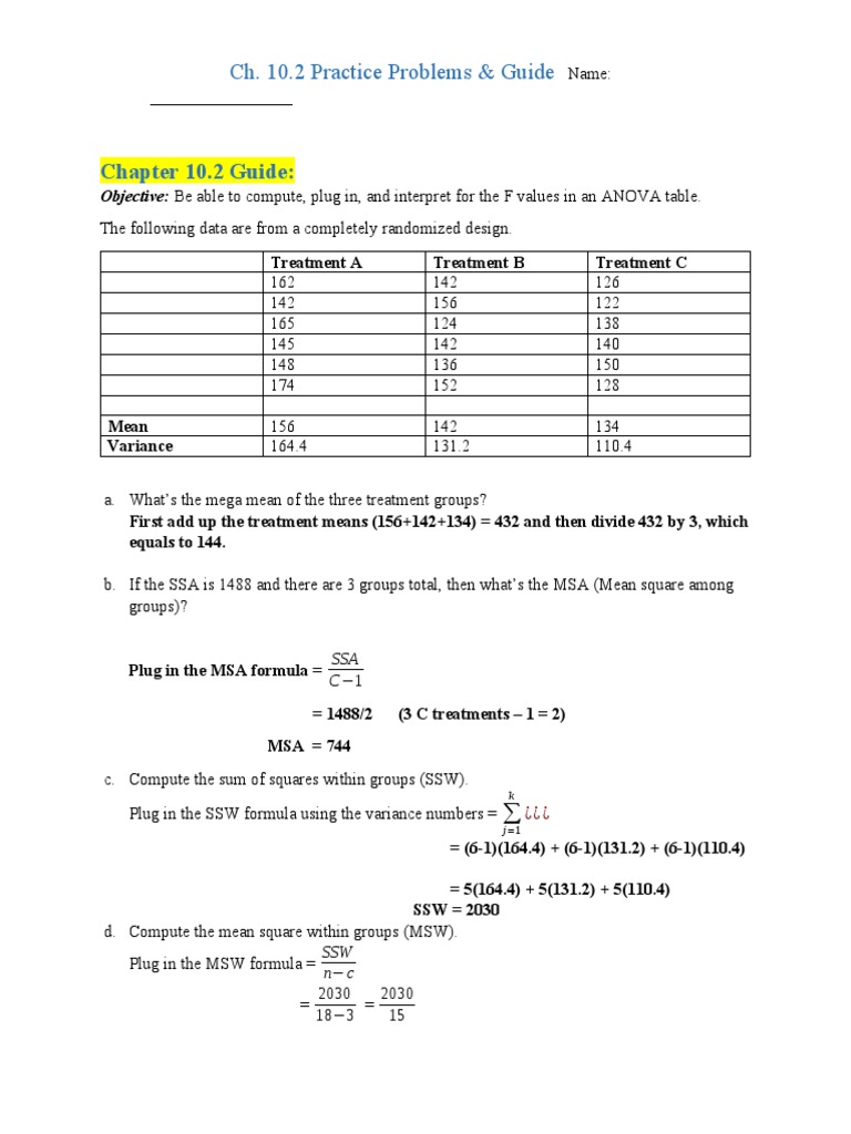 Chapters 10 - Exercise Assignment - ANOVA | PDF | P Value | Analysis Of Variance