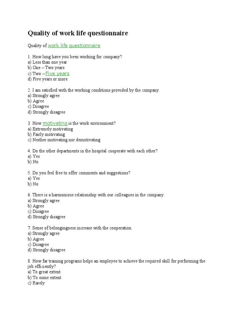 Quality of Work Life Assessment | PDF | Business