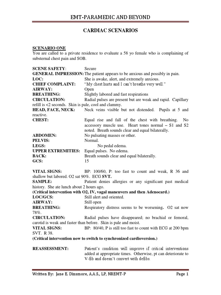 Cardiac Assessment Scenarios | PDF | Cardiopulmonary Resuscitation | Cardiac Arrest