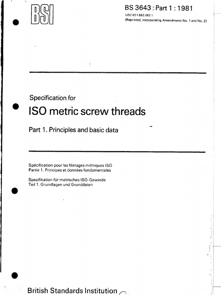 3643 Part 1-1981 ISO Metric Screw Threads PT 1 | PDF