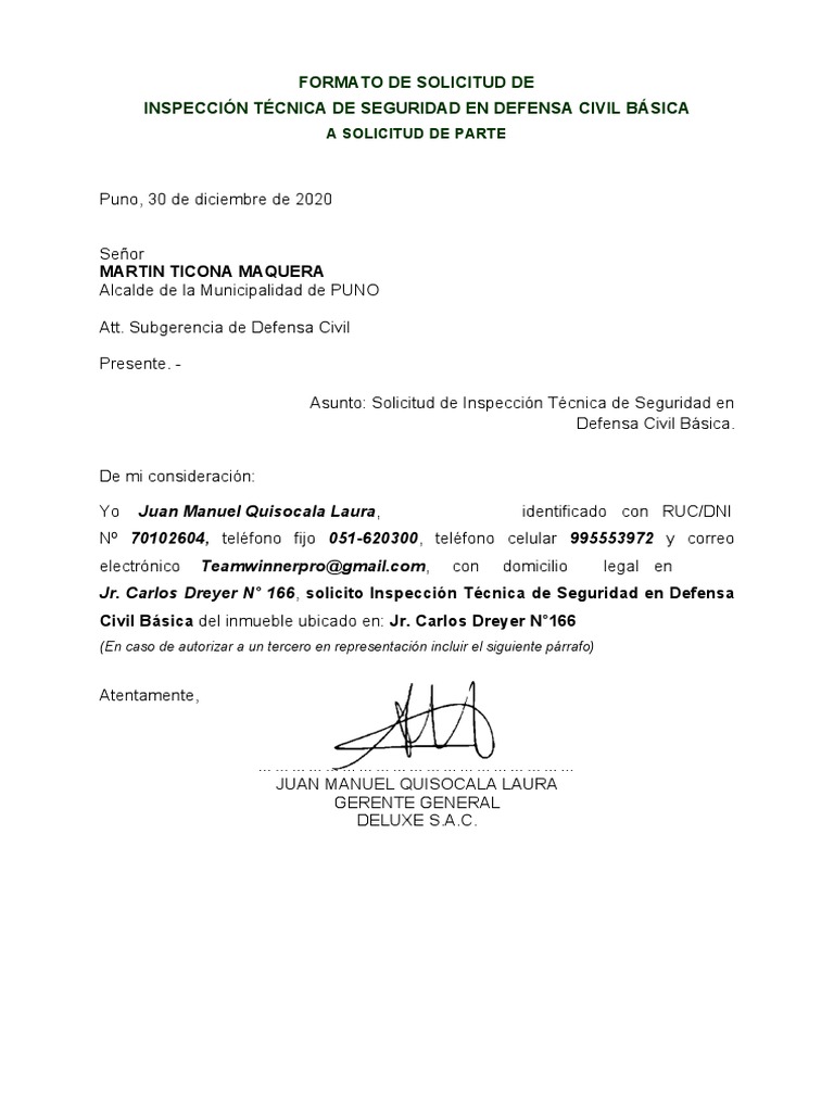 15 Solicitud Inspeccion Defensa Civil | PDF