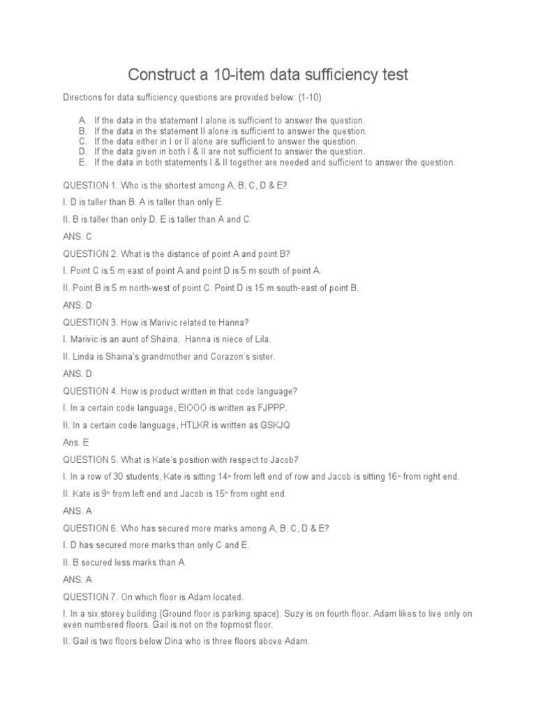 Construct A 10-Item Data Sufficiency Test | PDF | Pedestrian ...