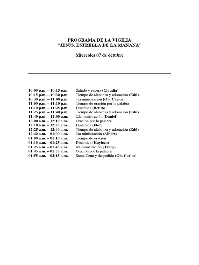 Programa de La Vigilia | PDF