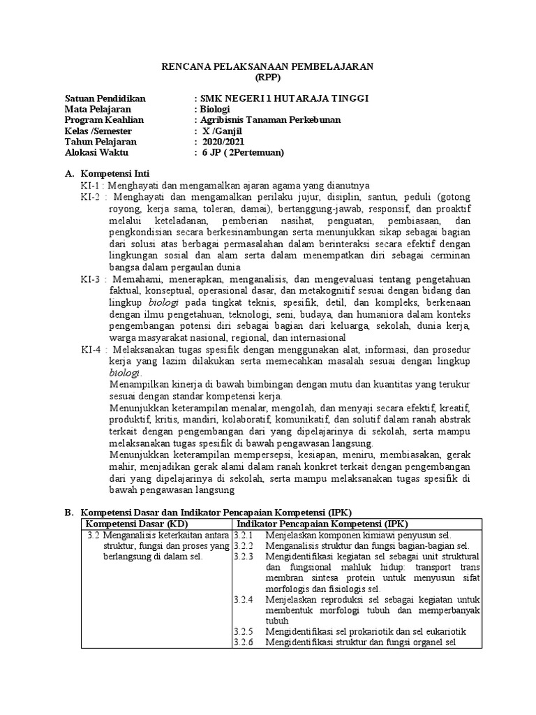 RPP Biologi 2 | PDF