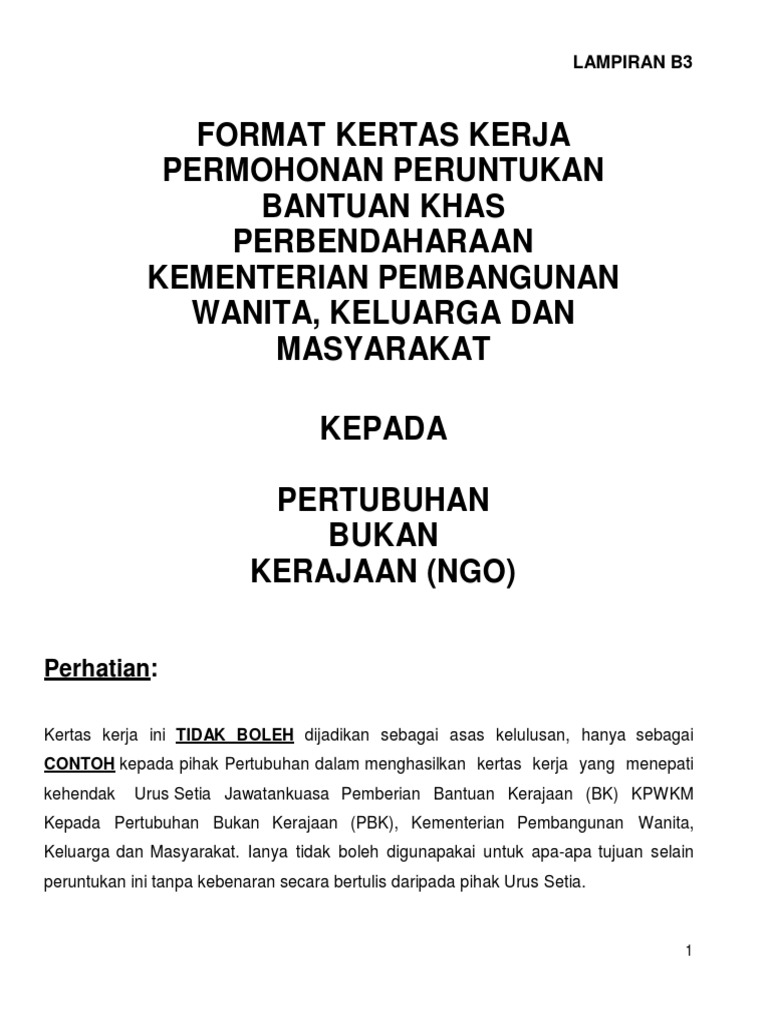 Format Kertas Kerja Permohonan Peruntukan Bantuan Khas Perbendaharaan 2019 | PDF