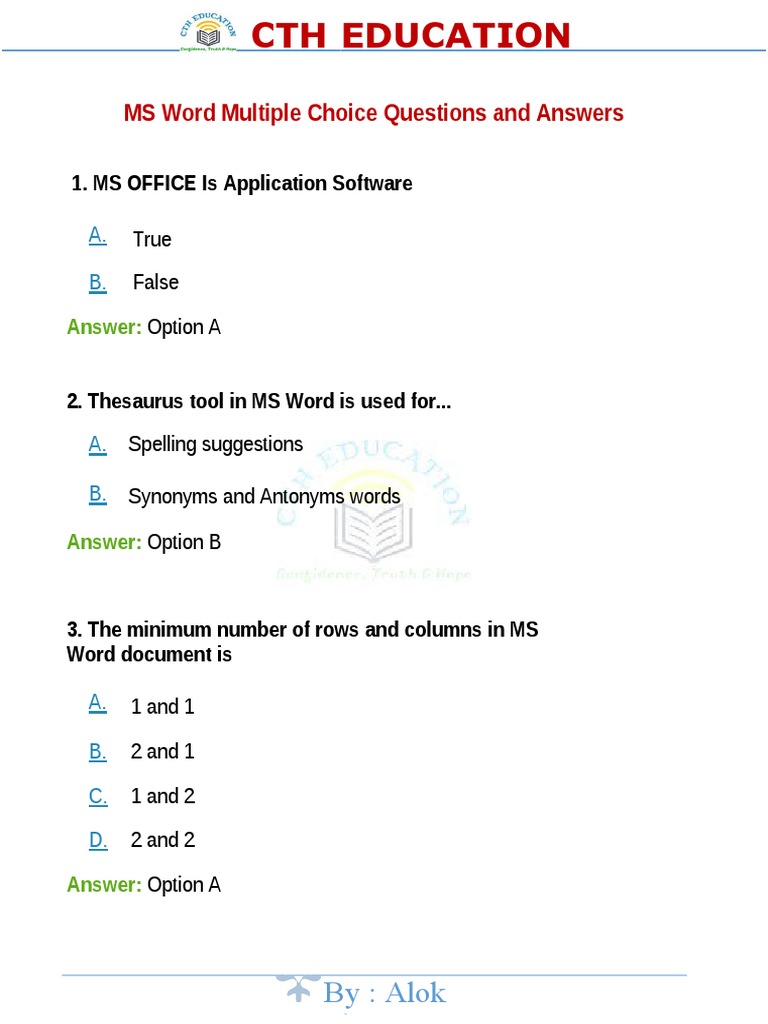 SET-01 MS-Word MCQ | PDF | Microsoft Word | Typefaces