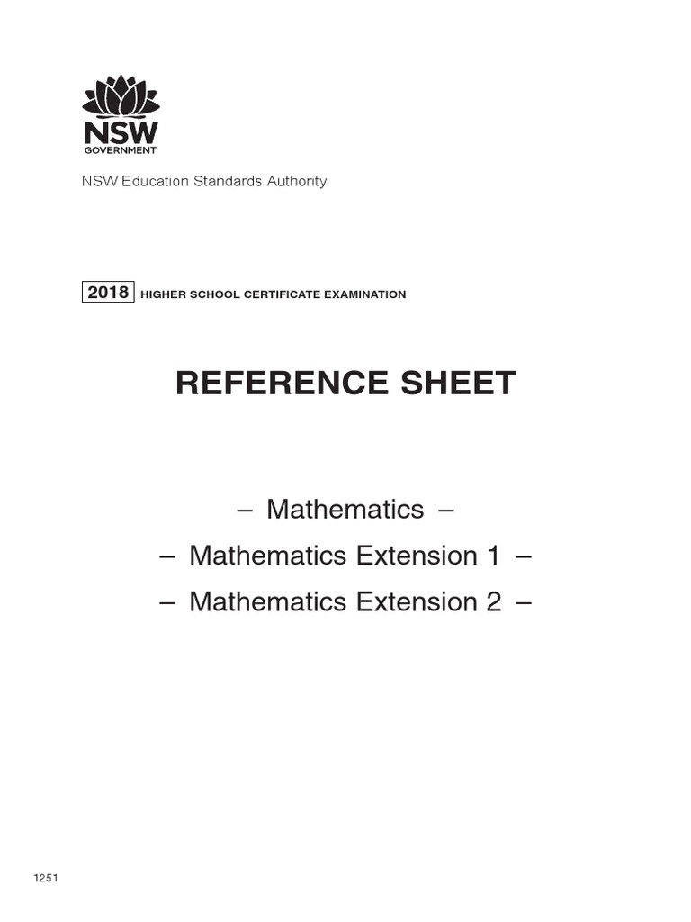 HSC Mathematics Extension Reference Sheet | PDF