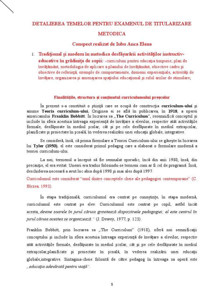 Metodica Titularizare | PDF