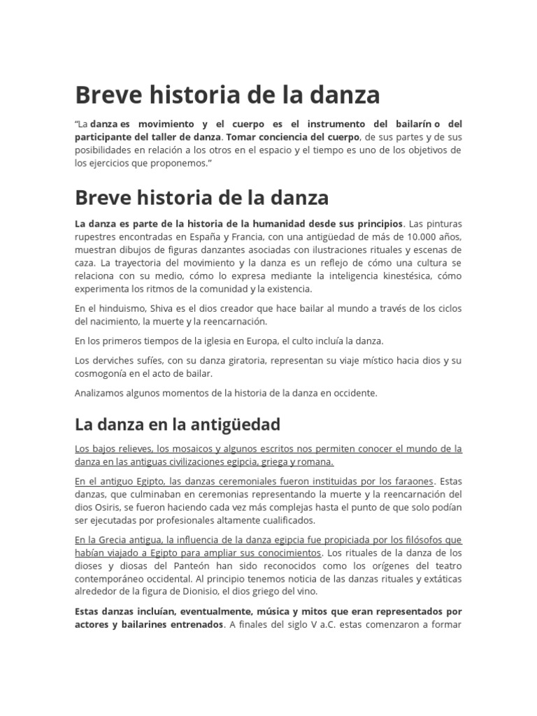 Breve Historia de La Danza | PDF | Ballet | Bailes
