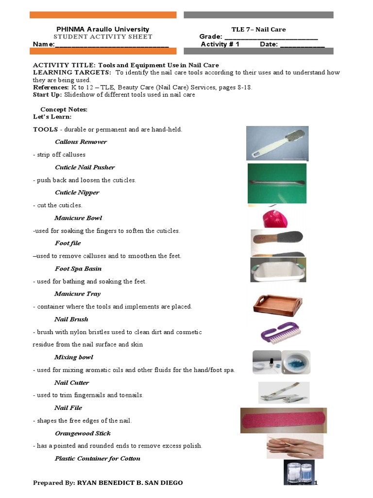 Nail Care Tools and Their Uses | PDF | Nail (Anatomy) | Foot