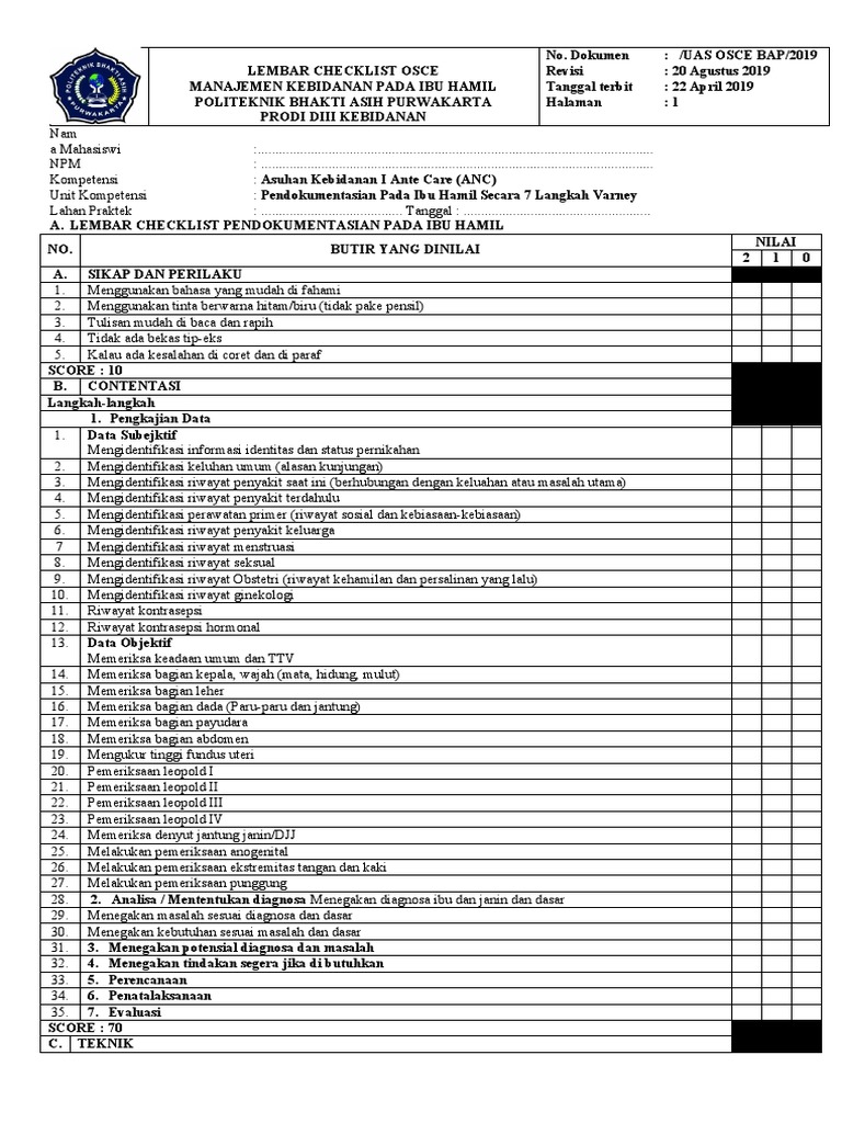 Fix Lembar Checklist Pendokumentasian | PDF