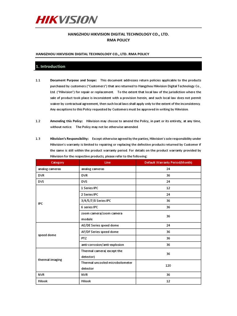 Hikvision RMA Policy Overview | PDF | Packaging And Labeling | Access ...