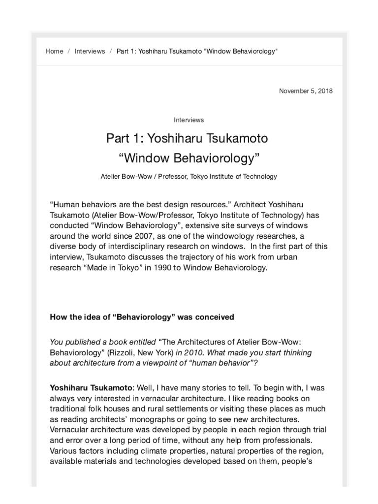 Part 1 - Yoshiharu Tsukamoto "Window Behaviorology" - Interviews - WINDOW RESEARCH INSTITUTE ...