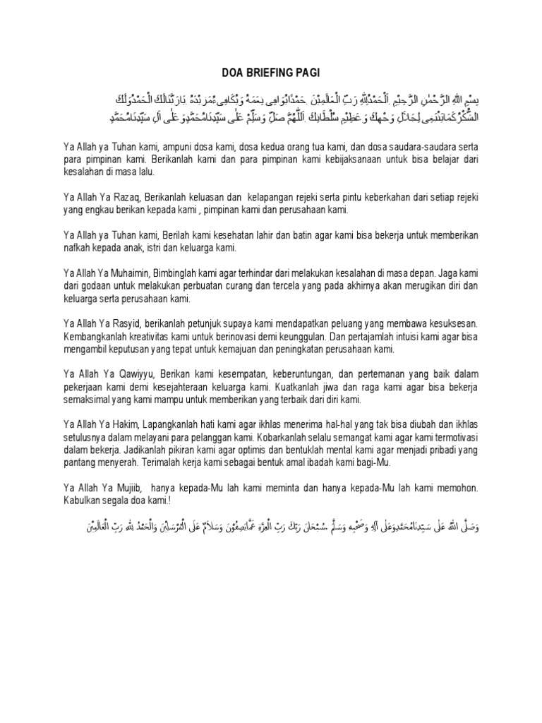 Draft DOA BRIEFING PAGI | PDF