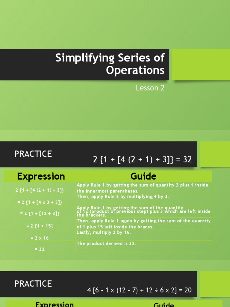 Lesson 2 - Simplifying Series of Operations | PDF | Bracket ...