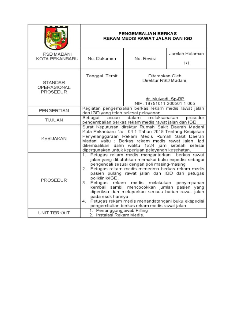 Pengembalian Berkas Rekam Medis Rawat Jalan Dan Igd | PDF