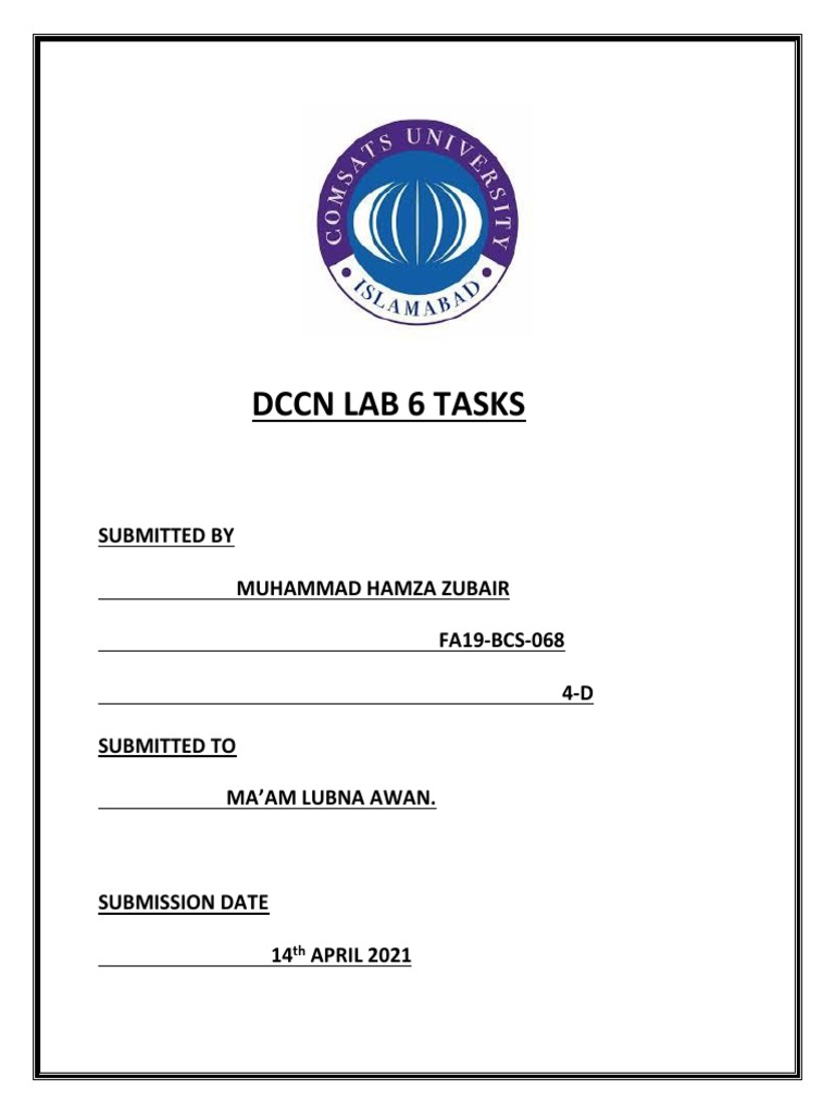 Fa19-Bcs-068 - 4D - DCCN Lab 6 Tasks | PDF | Client (Computing) | Internet Protocol Based ...
