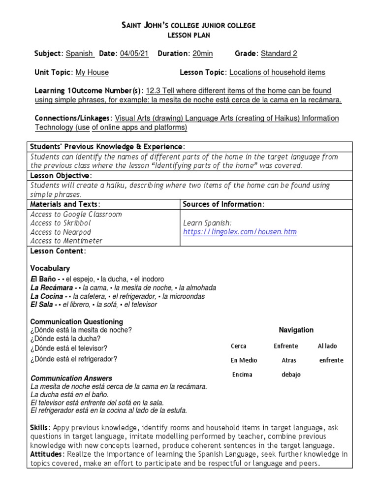 Spanish Lesson Plan Edit | PDF | Education Theory | Cognition