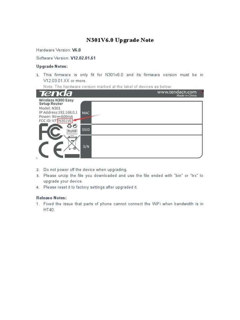 N301v6.0 Firmware Upgrade Note | PDF