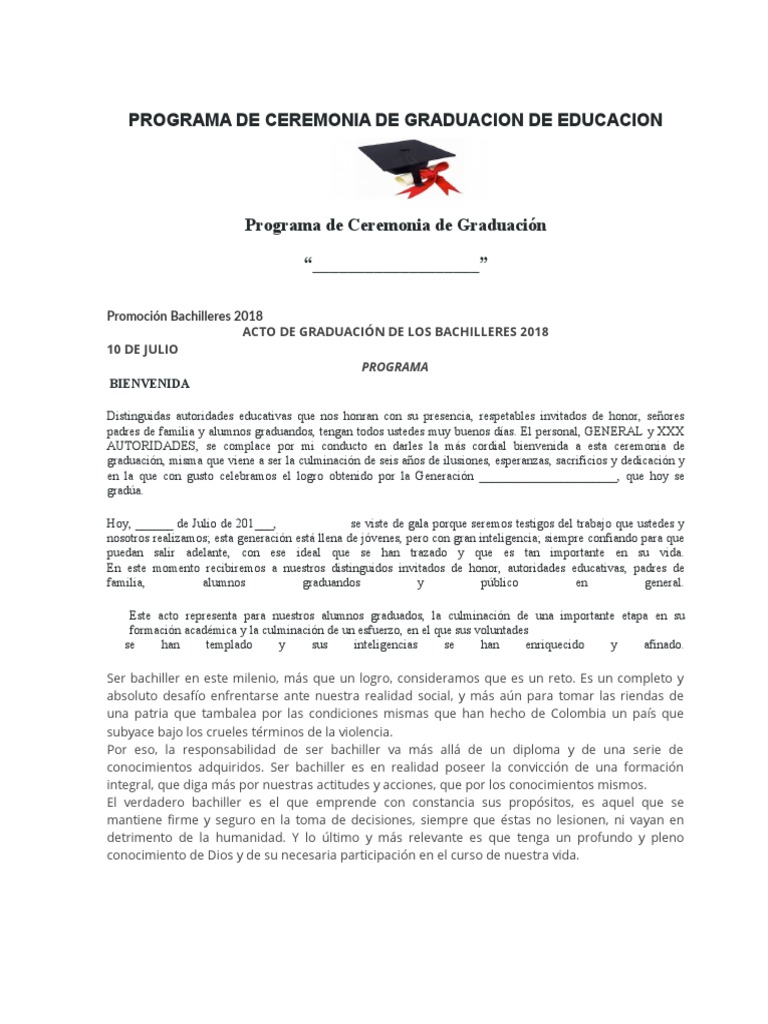 Formato De Muestra De Programa De Graduación Ejemplo DE Programa DE