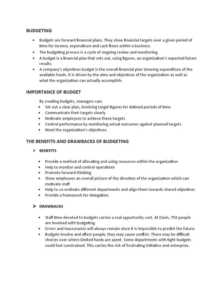 Budgeting Notes | PDF | Budget | Budgets And Budgeting