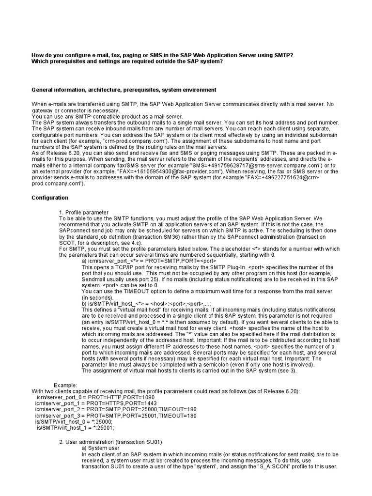 Configure Sapconnect Pdf Port Computer Networking Network Service