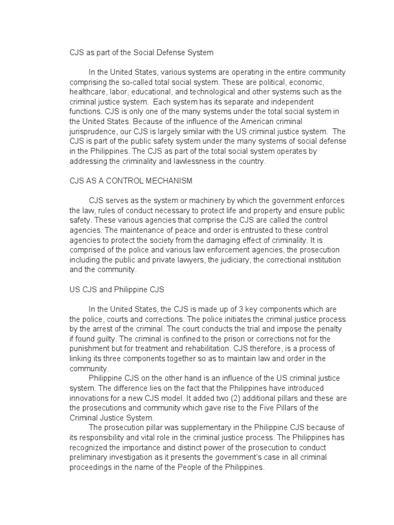 CJS As Part of The Social Defense System | PDF | Criminal Justice ...