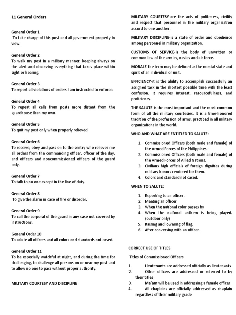11 General Orders | PDF | Sergeant | Corporal