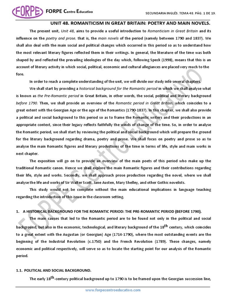Forpe C E: Unit 48. Romanticism in Great Britain: Poetry and Main ...